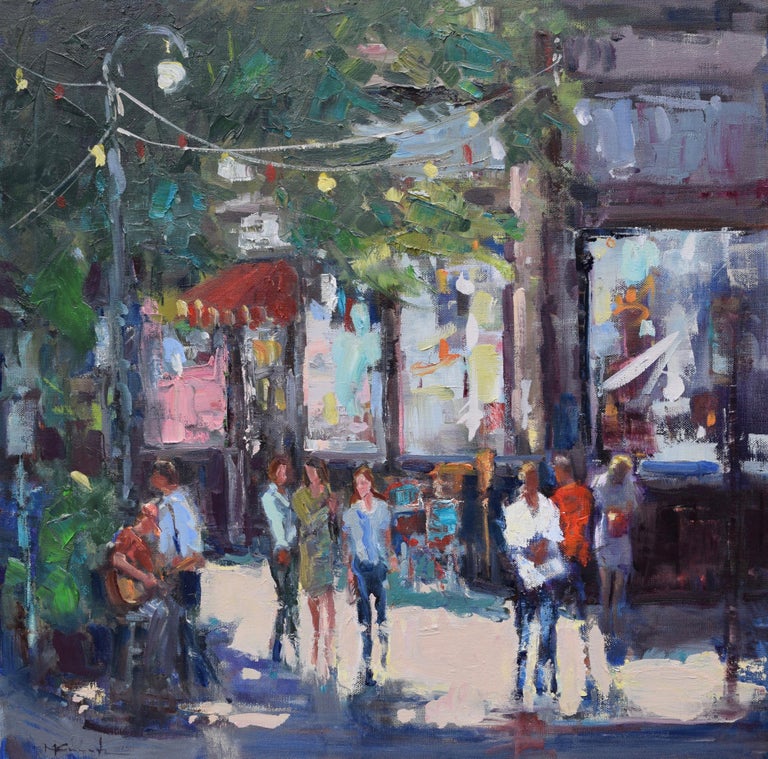 Mickey Cunningham - Corner Busker, Oil Painting For Sale at 1stDibs