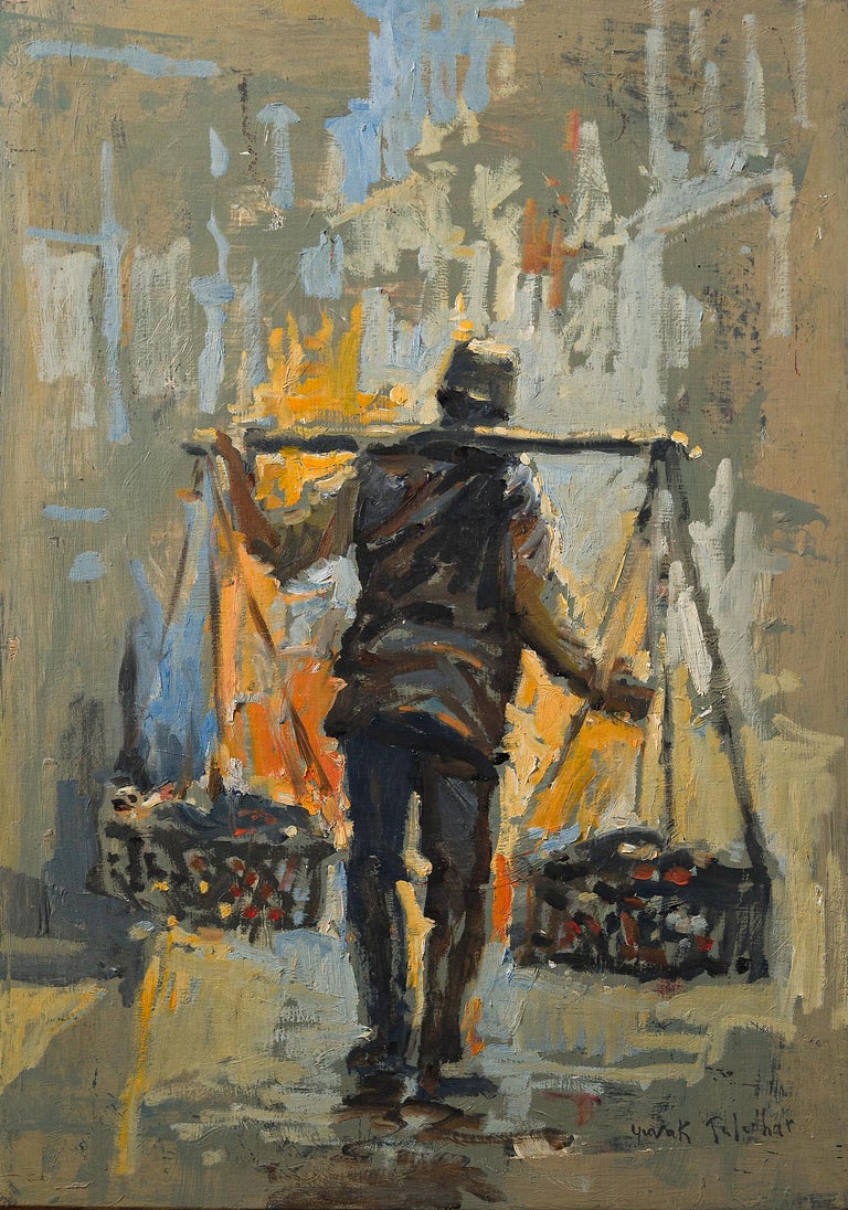 Yuvak Tuladhar - A Newari Farmer and Kharpan, Oil Painting For Sale at ...