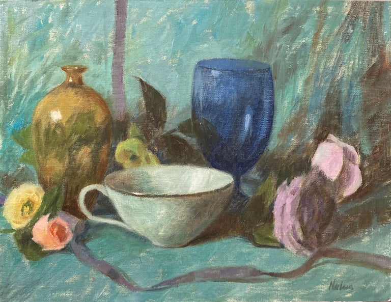 Lisa Nielsen - Composition in Blue, Oil Painting For Sale at 1stDibs