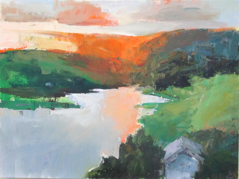 Janet Dyer - Sunset on the River, England, Original Painting For Sale ...