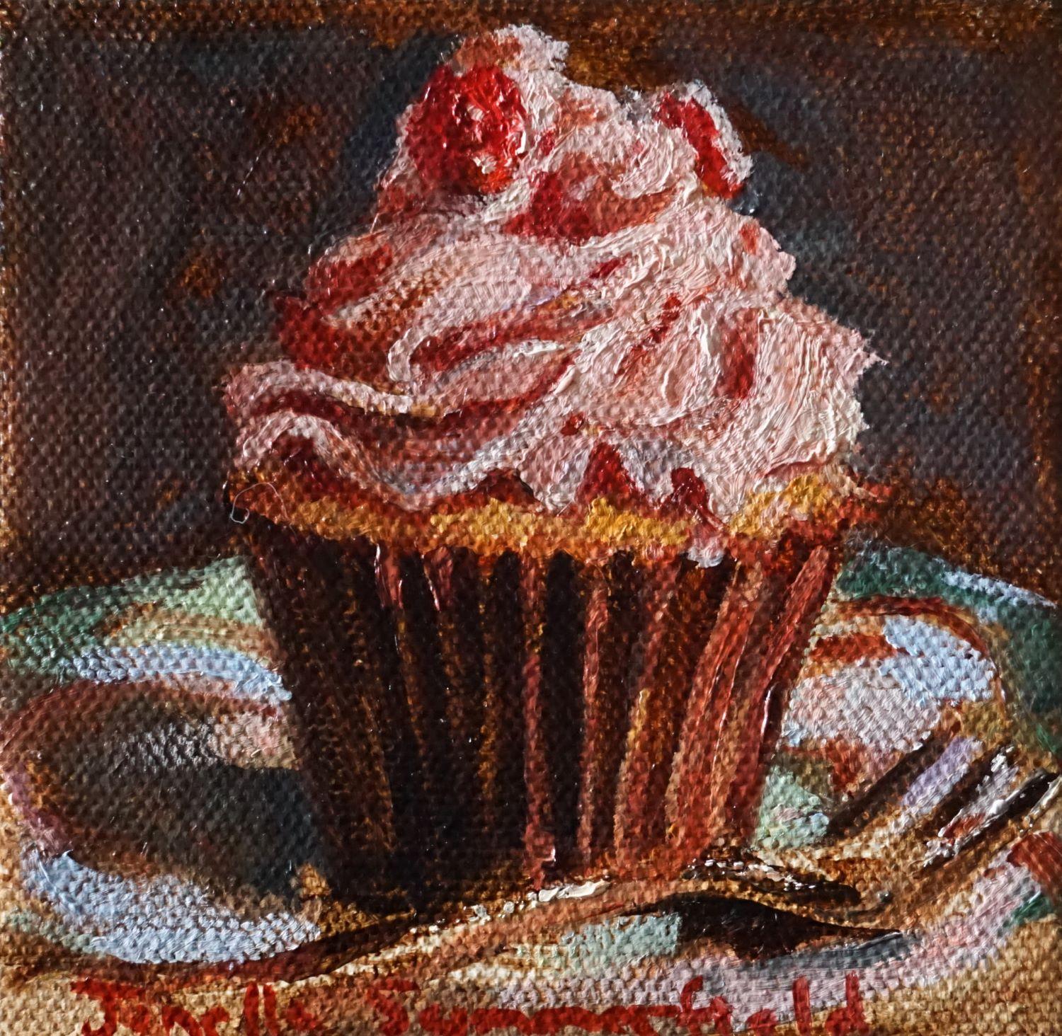 Jonelle Summerfield - Pink Cupcake with Cranberries, Oil Painting For ...