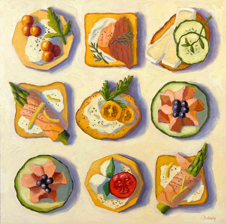 Pat Doherty - Canapes, Oil Painting For Sale at 1stDibs
