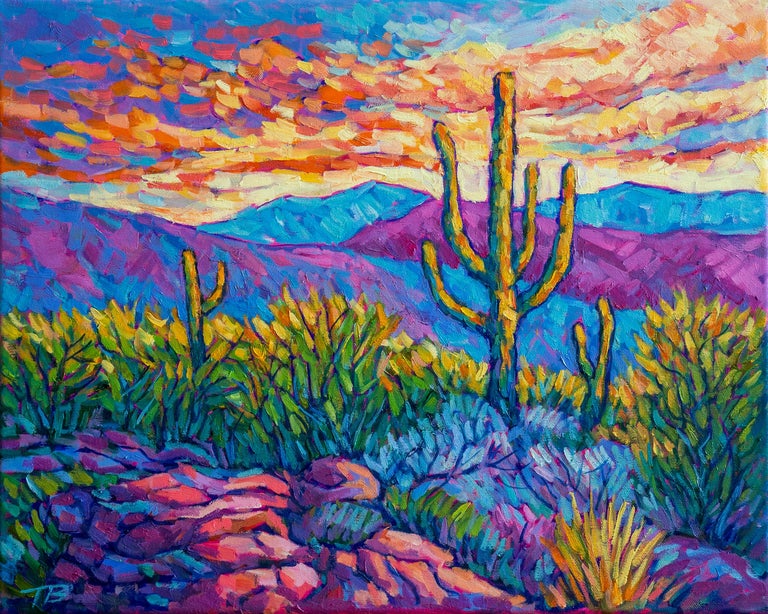 Tao Bai - Saguaro in Arizona, Oil Painting For Sale at 1stDibs