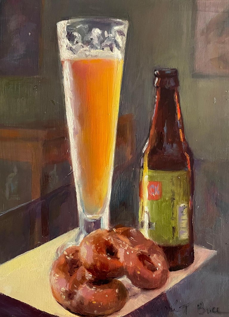 Lynne Tompkins Brice - Pretzels and Beer, Oil Painting For Sale at 1stDibs
