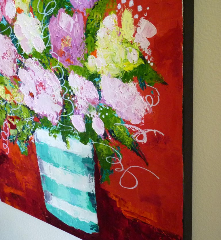 Judy Mackey - Striped Vase, Oil Painting For Sale at 1stDibs