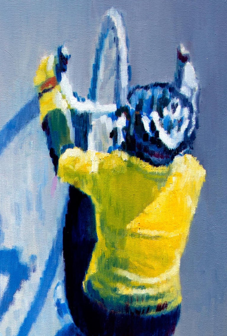 Warren Keating - Spring Cycling in Yellow, Oil Painting For Sale at 1stDibs