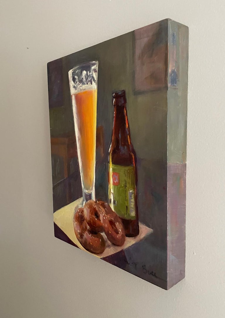 Lynne Tompkins Brice - Pretzels and Beer, Oil Painting For Sale at 1stDibs