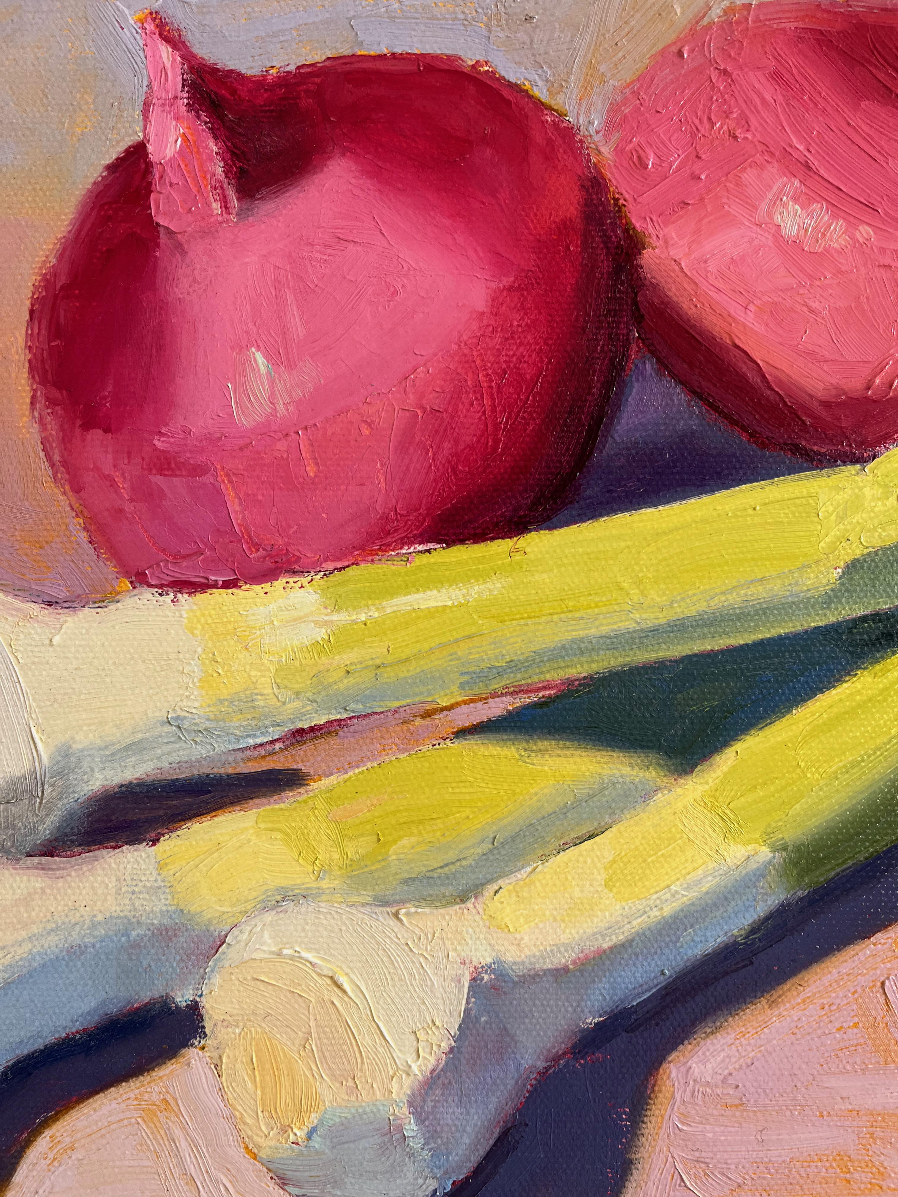 Pat Doherty - Red Onions and Leeks, Oil Painting For Sale at 1stDibs