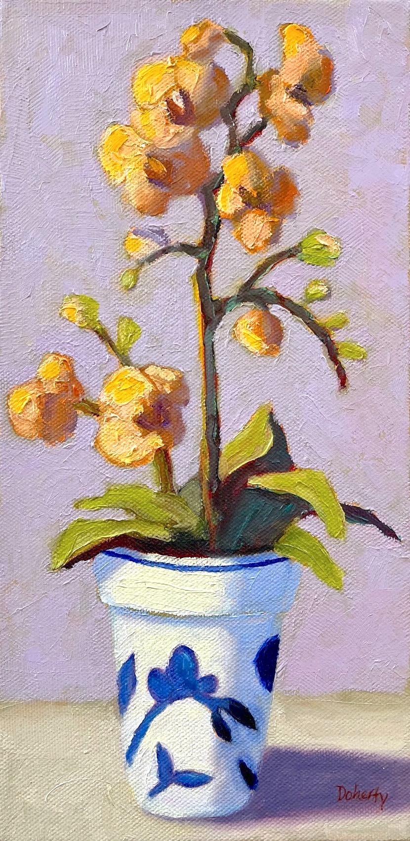 Pat Doherty - Peach Orchid, Oil Painting For Sale at 1stDibs