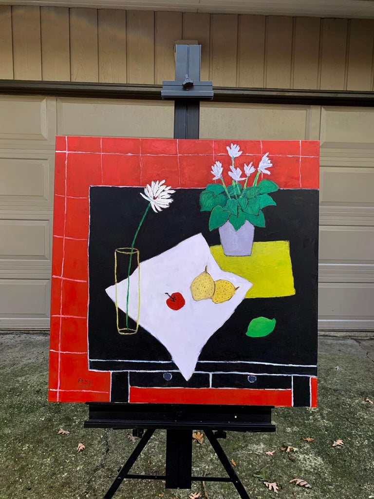 Feng Biddle - Cyclamen and Glass Vase, Oil Painting For Sale at 1stDibs