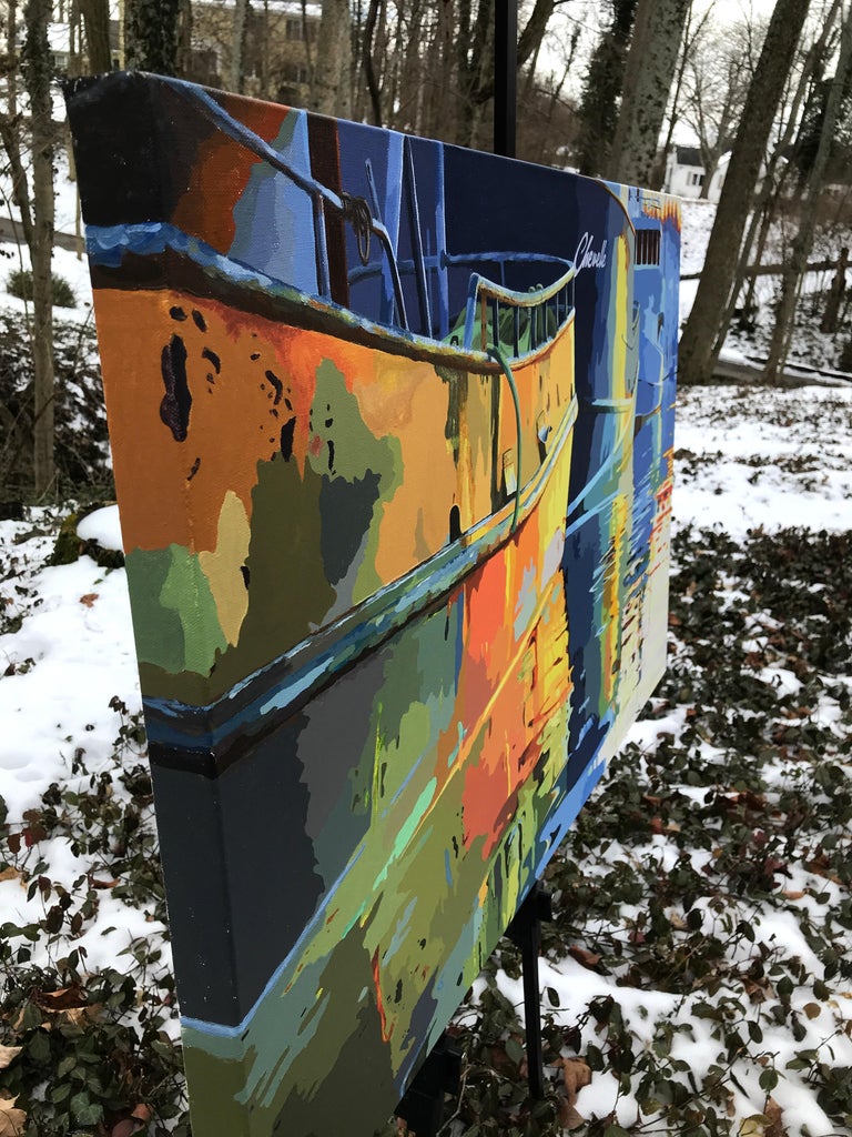 John Jaster - Boat Reflections at Sunrise, Original Painting For Sale ...