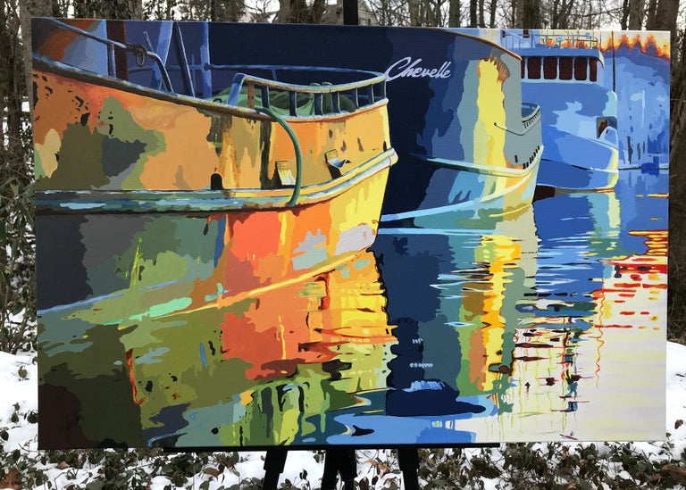 John Jaster - Boat Reflections at Sunrise, Original Painting For Sale ...