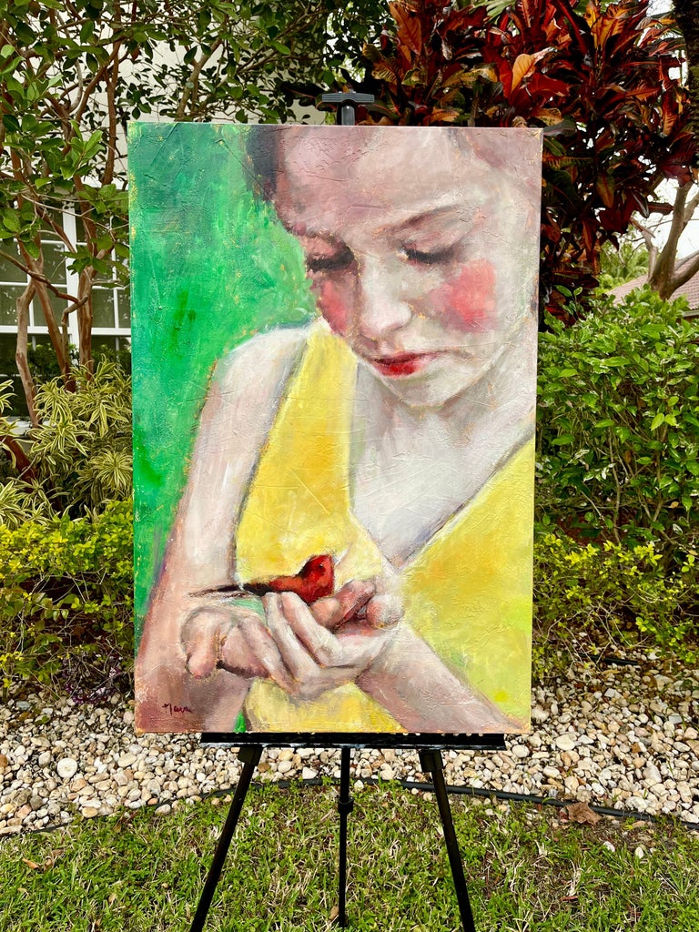 Nava Lundy - Little Red Bird, Original Painting For Sale at 1stDibs