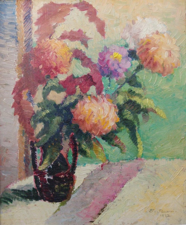 Ettore Simoni - Pointillist Floral Sill Life Flower painting by Italian ...