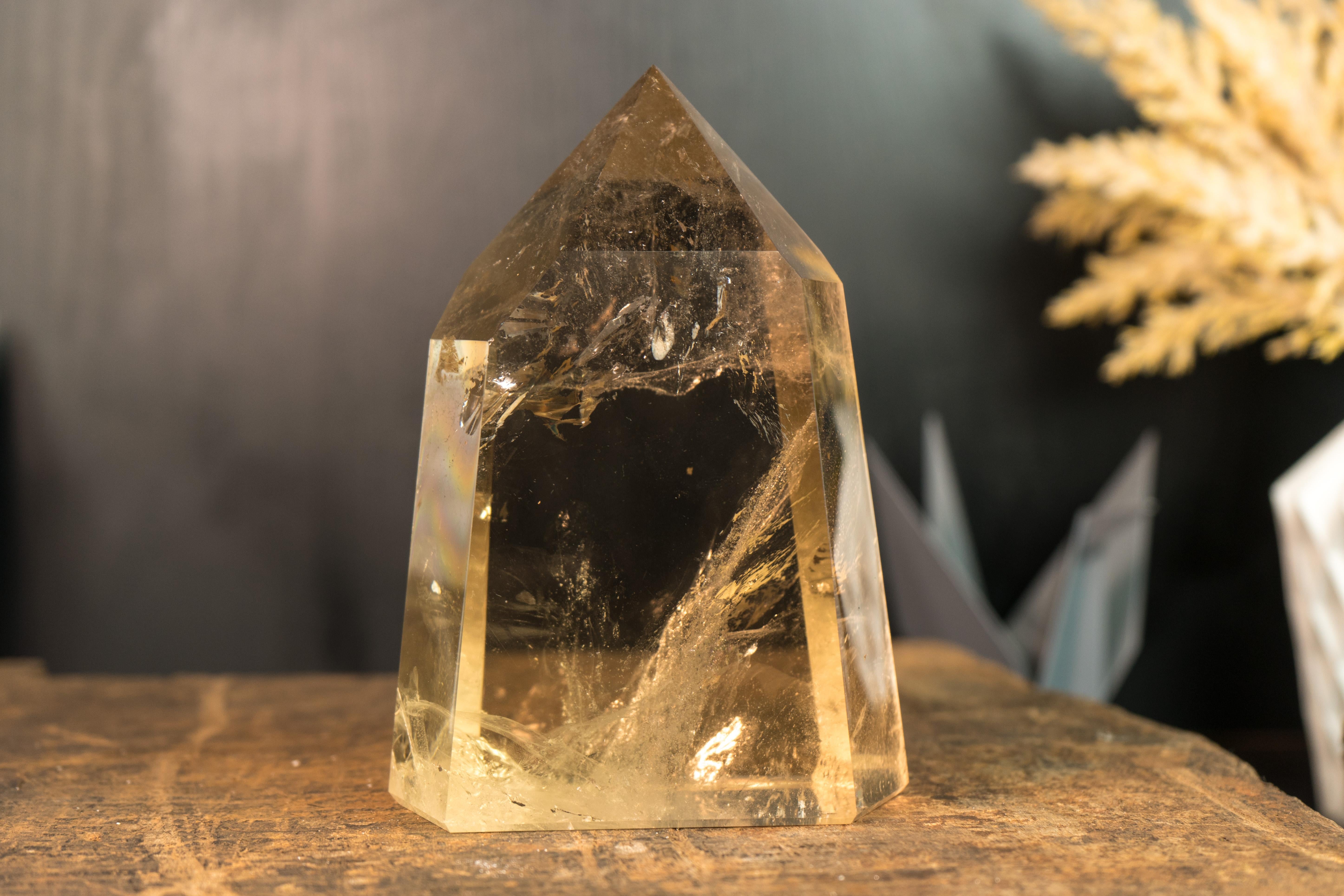 AAA-Grade Natural Raw Citrine Obelisk Tower, Water-Clear Honey Orange ...