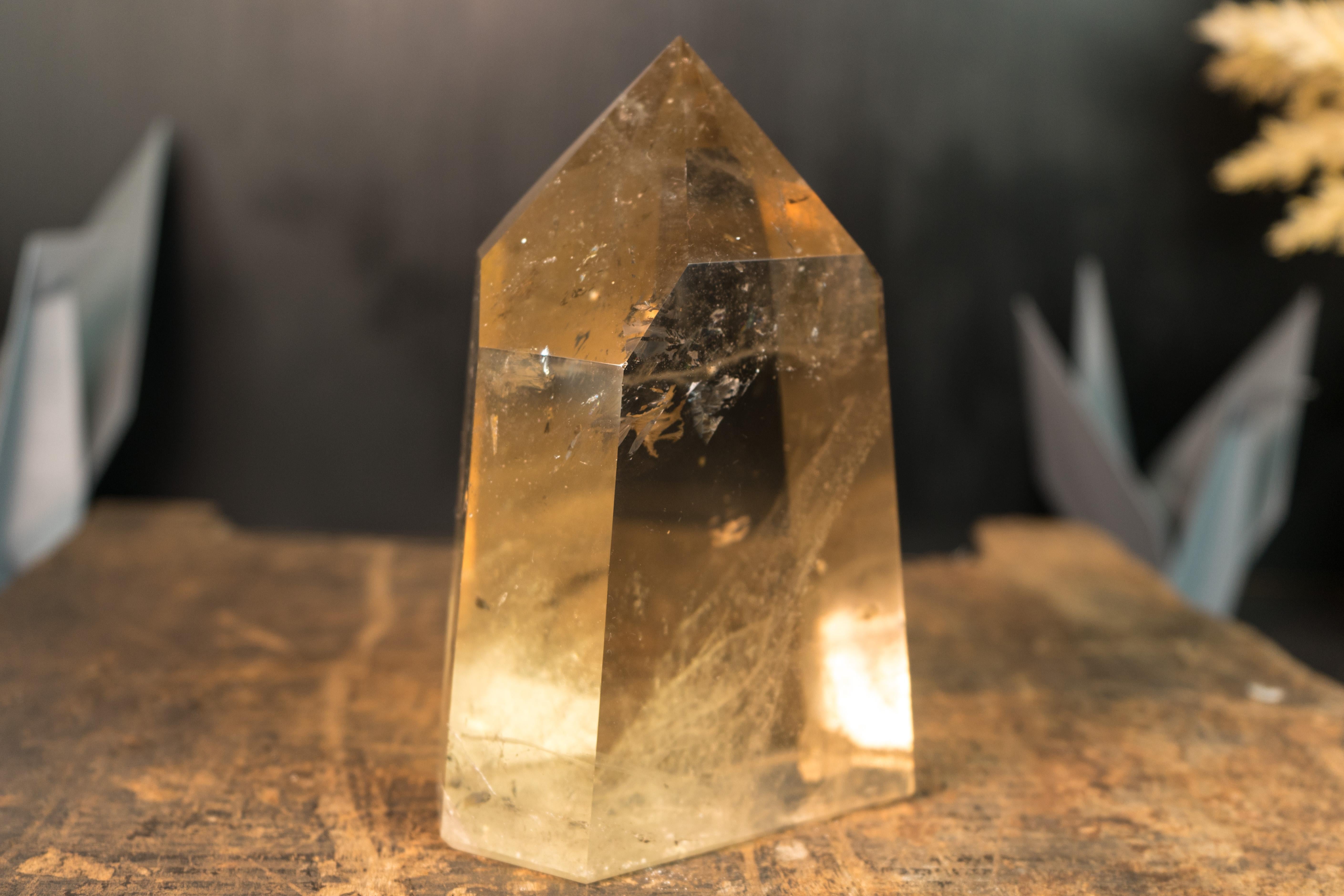 AAA-Grade Natural Raw Citrine Obelisk Tower, Water-Clear Honey Orange ...