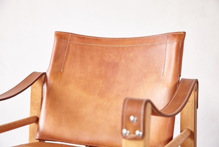 Aage Bruun and Son Safari Chairs in Patinated Tan Leather, Denmark ...