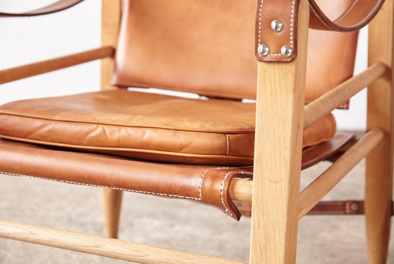 Aage Bruun and Son Safari Chairs in Patinated Tan Leather, Denmark ...
