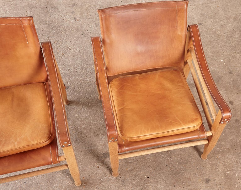 Aage Bruun and Son Safari Chairs in Patinated Tan Leather, Denmark ...