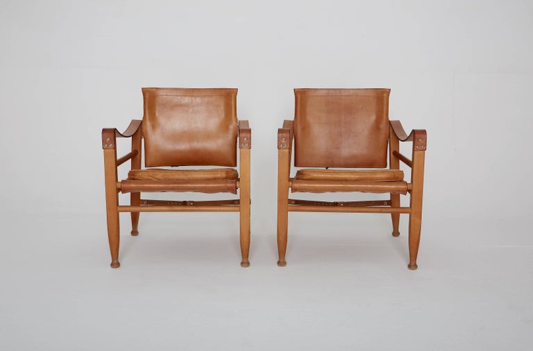 Aage Bruun and Son Safari Chairs in Patinated Tan Leather, Denmark ...