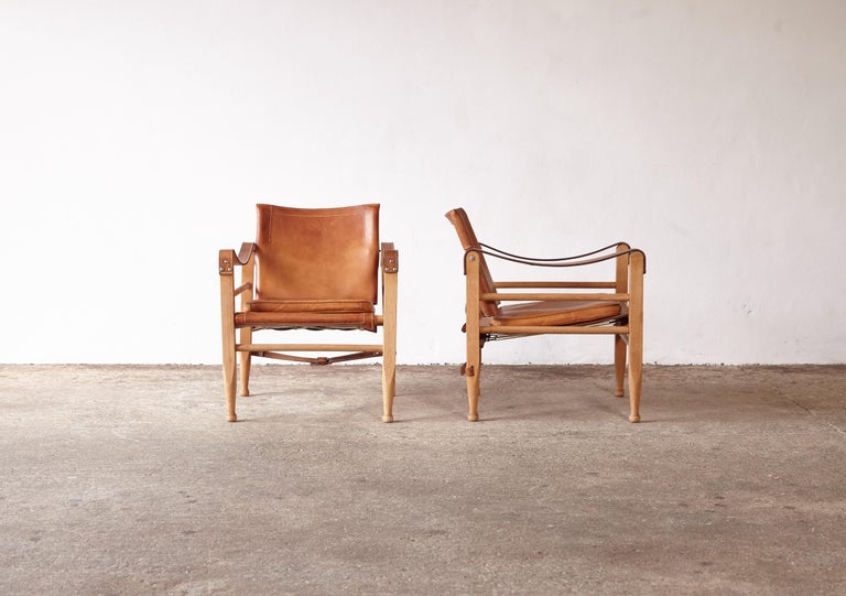 Aage Bruun and Son Safari Chairs in Patinated Tan Leather, Denmark ...