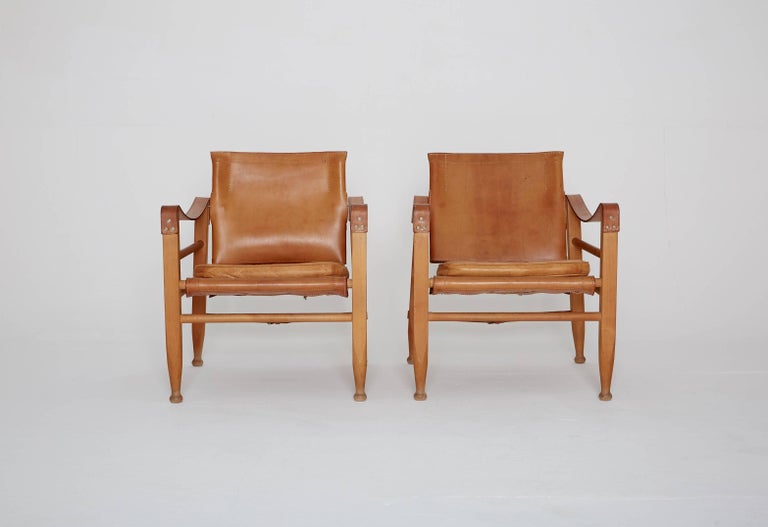 Aage Bruun and Son Safari Chairs in Patinated Tan Leather, Denmark ...