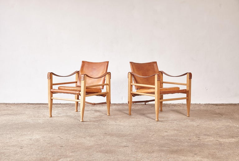 Aage Bruun and Son Safari Chairs in Patinated Tan Leather, Denmark ...