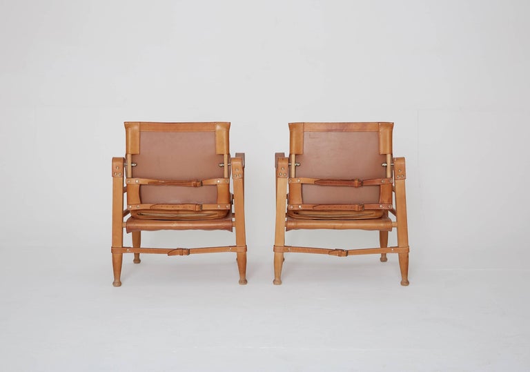Aage Bruun and Son Safari Chairs in Patinated Tan Leather, Denmark ...