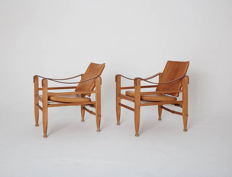 Aage Bruun and Son Safari Chairs in Patinated Tan Leather, Denmark ...