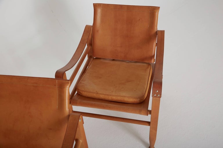 Aage Bruun and Son Safari Chairs in Patinated Tan Leather, Denmark ...