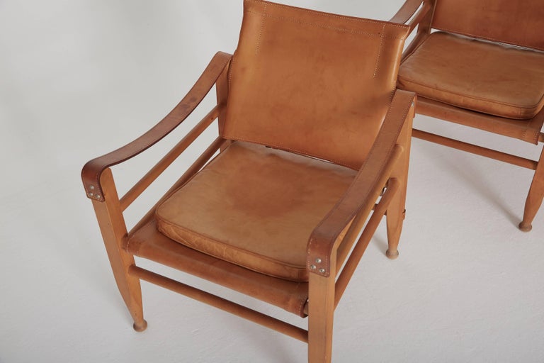 Aage Bruun and Son Safari Chairs in Patinated Tan Leather, Denmark ...