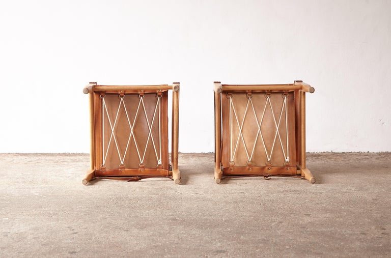 Aage Bruun and Son Safari Chairs in Patinated Tan Leather, Denmark ...