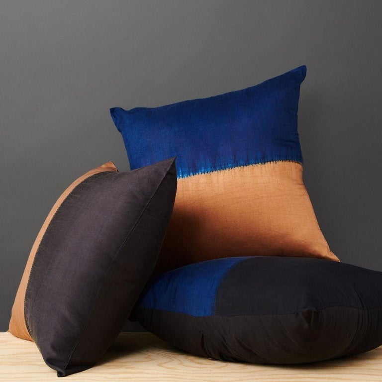 AAKAR MOR Color Block Silk Pillow in Indigo Black For Sale at 1stDibs