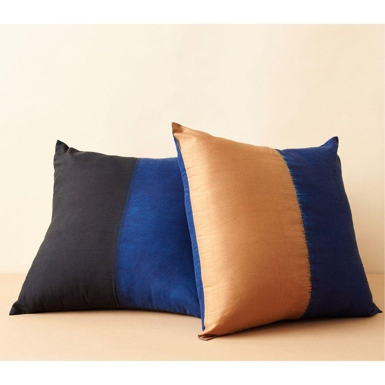 AAKAR MOR Color Block Silk Pillow in Indigo Black For Sale at 1stDibs