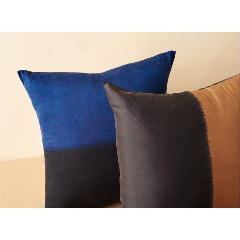 AAKAR MOR Color Block Silk Pillow in Indigo Black For Sale at 1stDibs