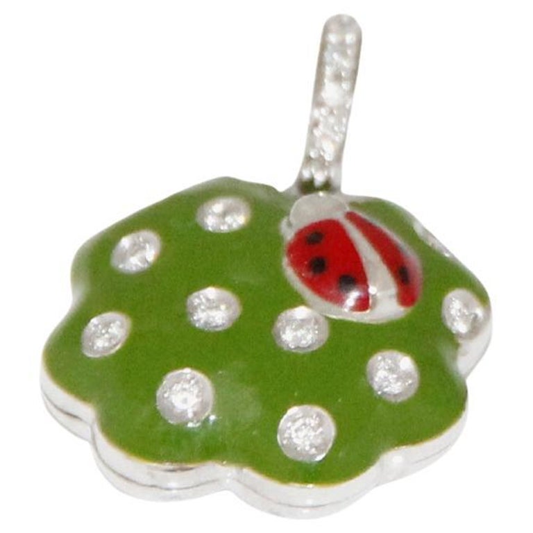 Aaron Basha 18K White Gold and Diamonds Ladybug Pendant / Charm For ...