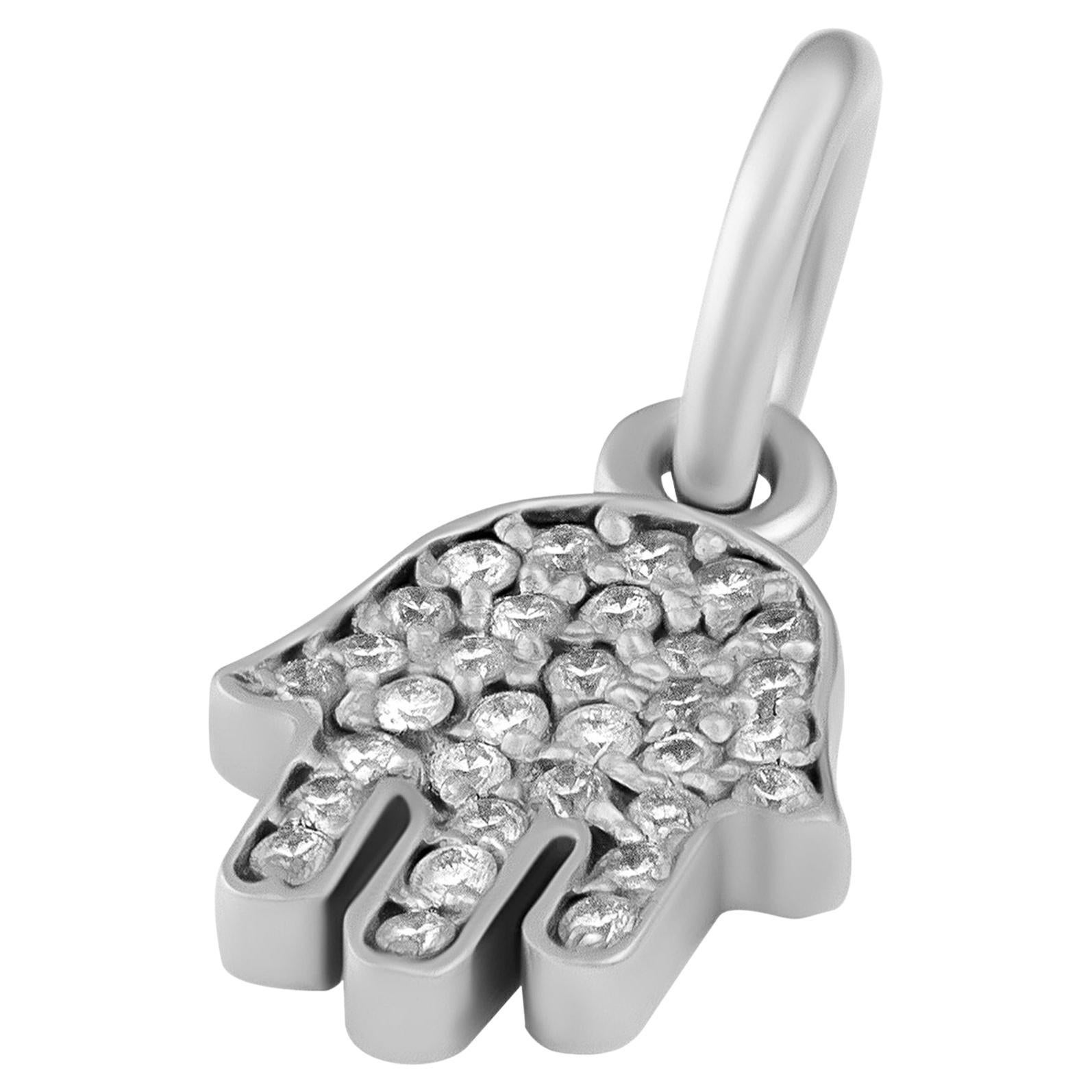 Aaron Basha 18K White Gold Diamond Pave Hand Charm For Sale at 1stDibs