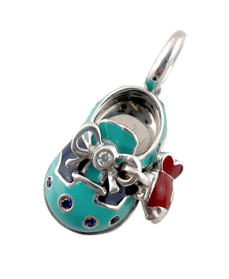 Aaron Basha 18k White Gold Sapphire Diamond Baby Saddle Shoe Charm with ...