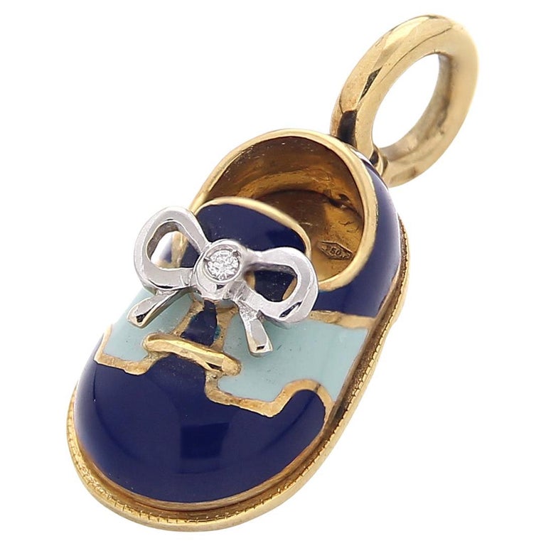 Aaron Basha 18kt Yellow Gold Blue Shoes Pendant For Sale at 1stDibs