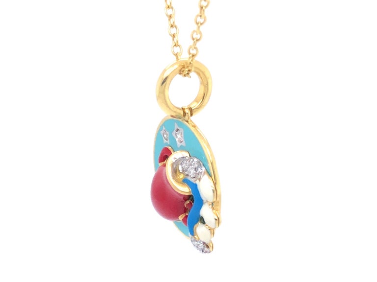 Aaron Basha Aquarius Enamel Diamond Pendant and Chain in 18k Yellow ...