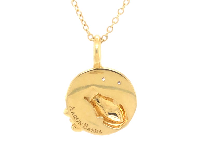 Aaron Basha Aquarius Enamel Diamond Pendant and Chain in 18k Yellow ...