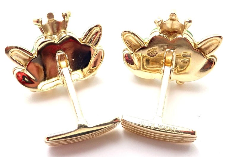 Aaron Basha Diamond Enamel Frog Prince Yellow Gold Cufflinks For Sale ...