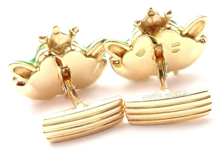 Aaron Basha Diamond Enamel Frog Prince Yellow Gold Cufflinks For Sale ...