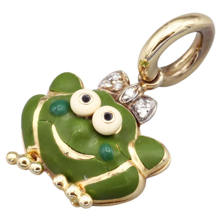 Aaron Basha Frog Princess Diamond Enamel 18 Karat Gold Charm For Sale ...