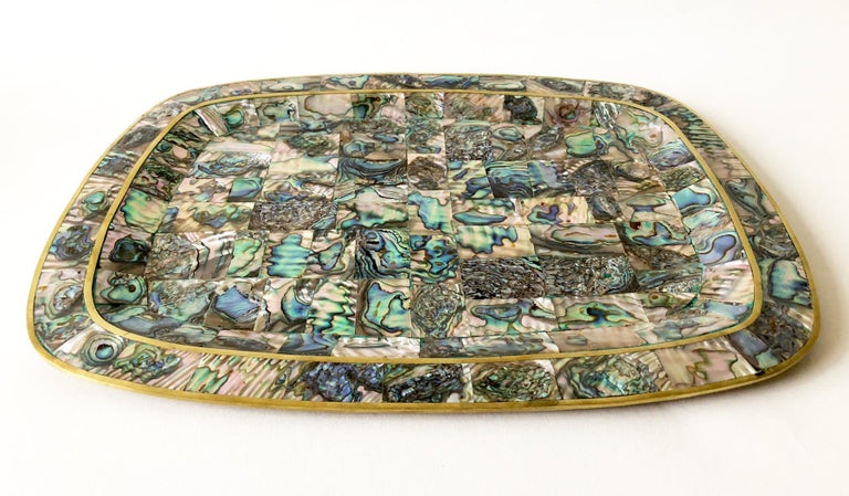 Mexican Modernist Abalone Shell Brass Inlay Mexican Modernist Tray at ...