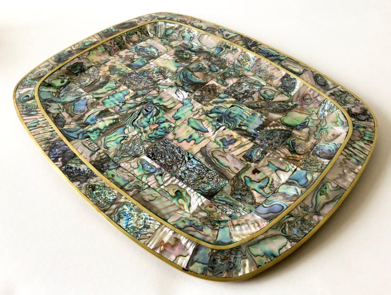 Mexican Modernist Abalone Shell Brass Inlay Mexican Modernist Tray at ...