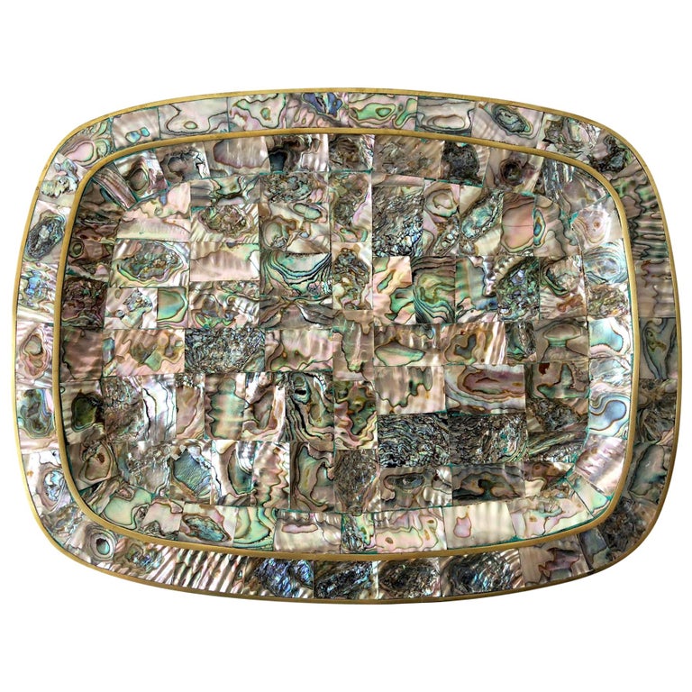 Mexican Modernist Abalone Shell Brass Inlay Mexican Modernist Tray at ...