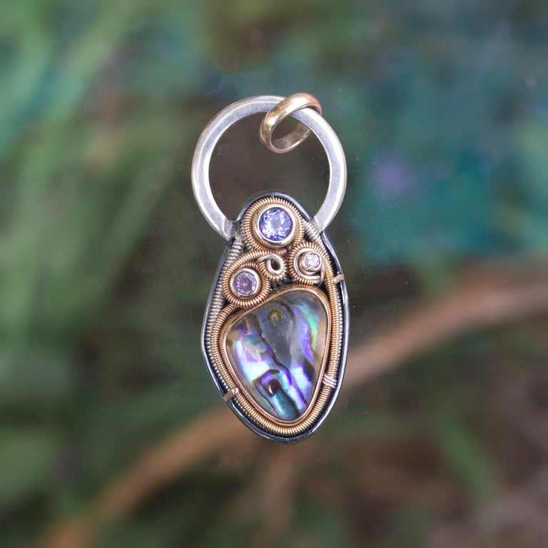 Abalone Shell Quartz Tanzanite Spinel Diamond Wire Wrapped Pendant For ...