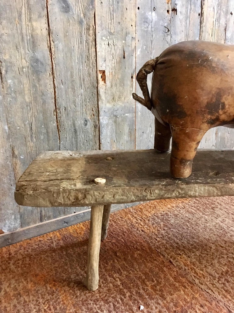Abercrombie and Fitch Vintage Leather Pig Footstool by Dimitri Omersa ...