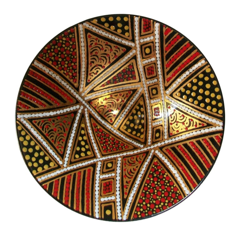 Aboriginal Dot Pattern Gilded Studio Ceramic Bowl, Signed, Australia ...